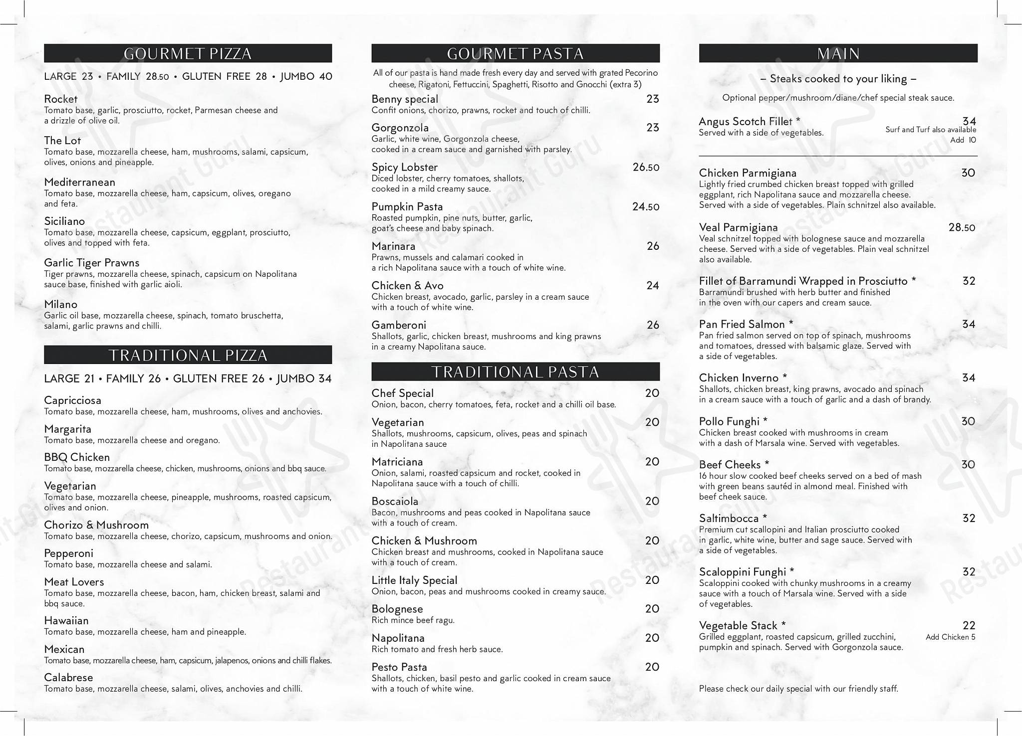 Menu at Little Italy Griffith restaurant, Griffith