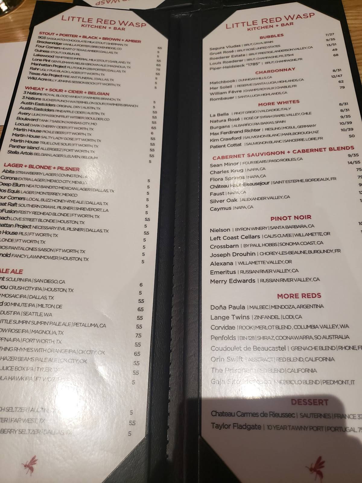 Menu at Little Red Wasp restaurant, Fort Worth
