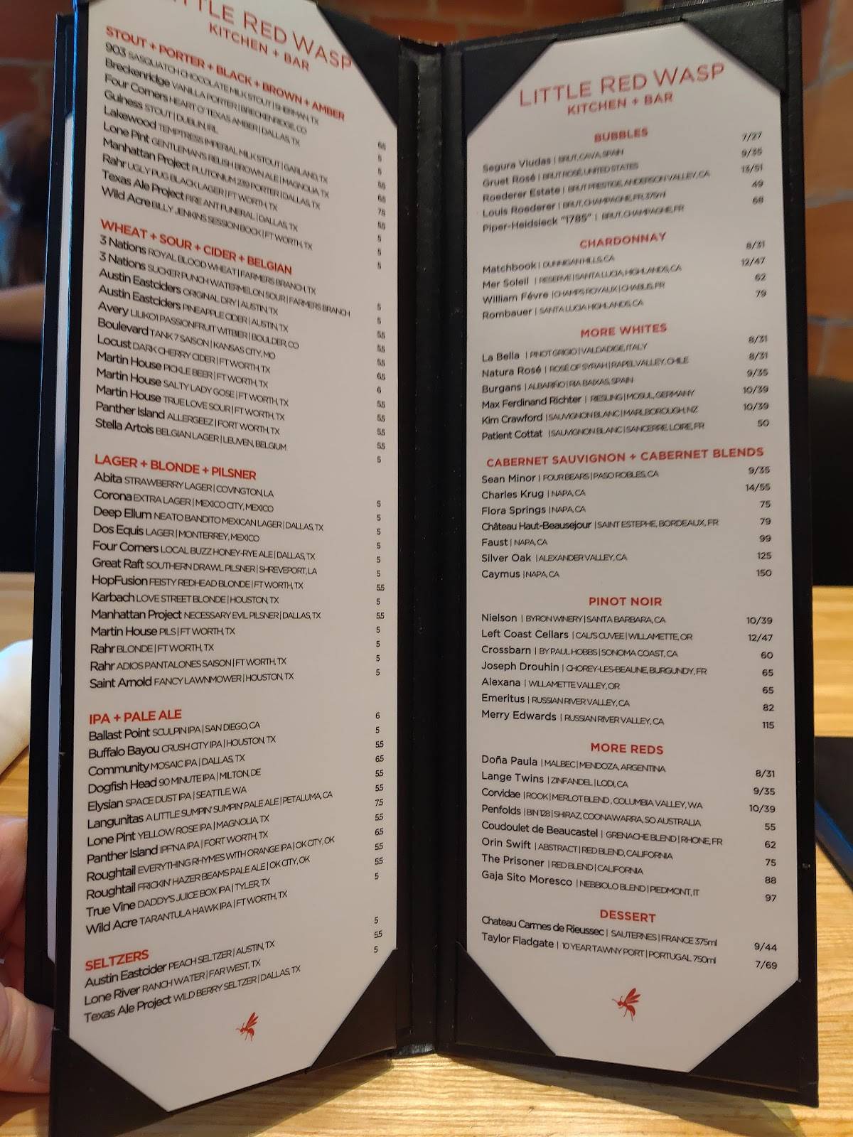 Menu at Little Red Wasp restaurant, Fort Worth