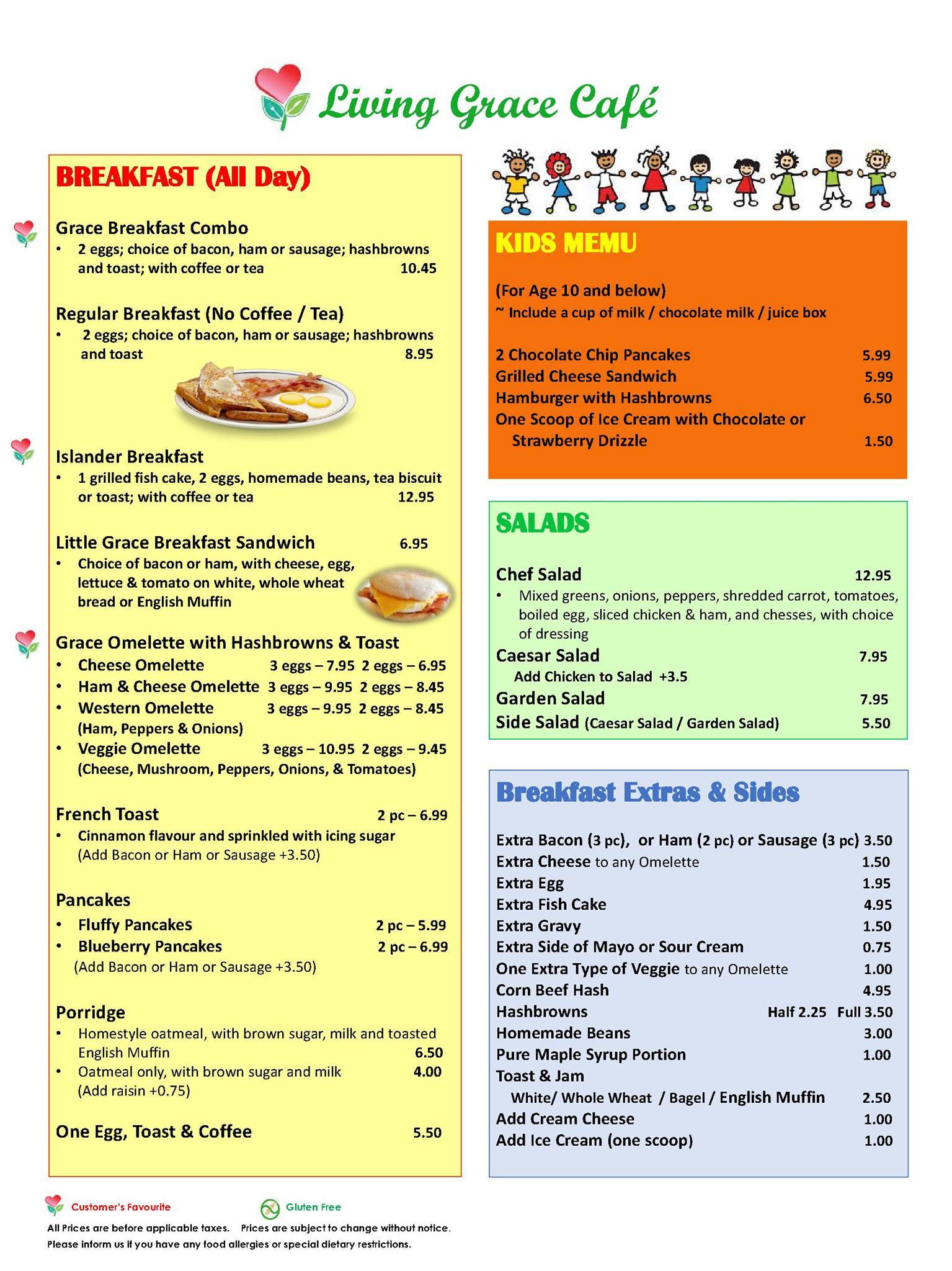 Menu at Living Grace Café, Charlottetown, 156 Belvedere Ave
