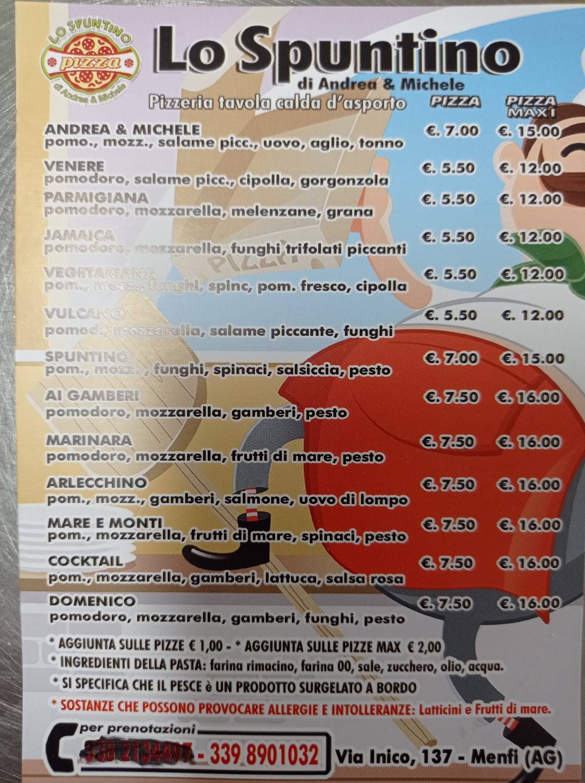 Menu da Lo Spuntino pizzeria, Menfi