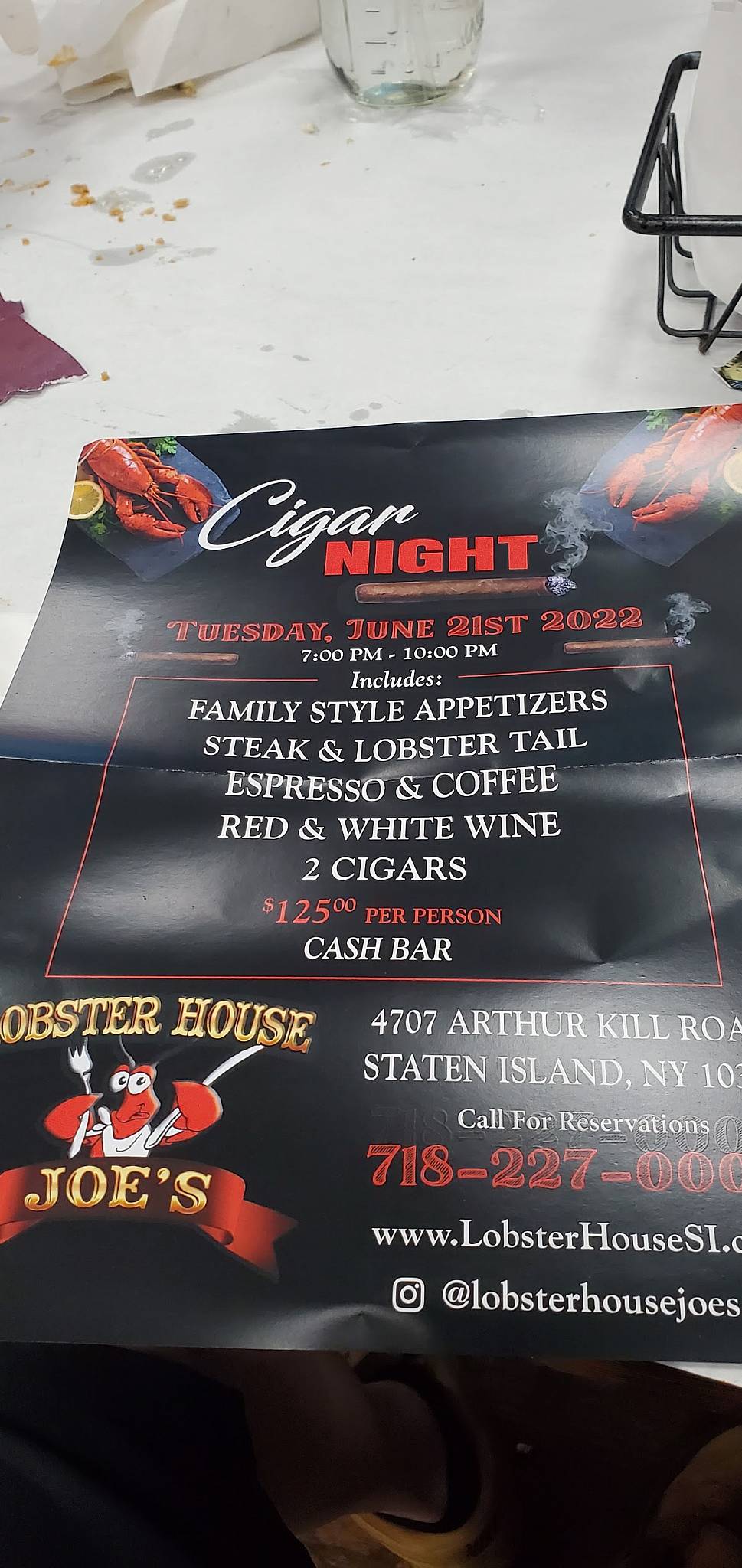 Menu at Lobster House Joe's restaurant, New York City, Arthur Kill Rd