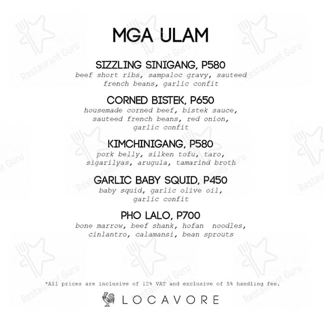 Menu at Locavore Eastwood restaurant, Quezon City