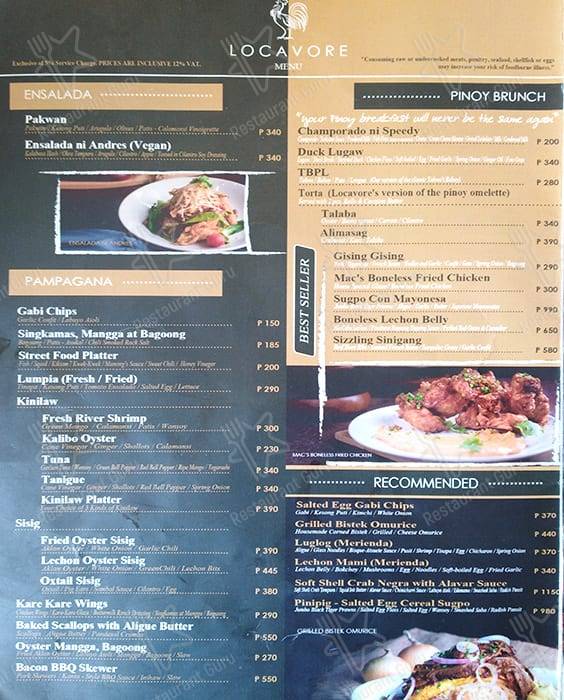 Menu at Locavore BGC restaurant, Taguig, Forbes Town Center