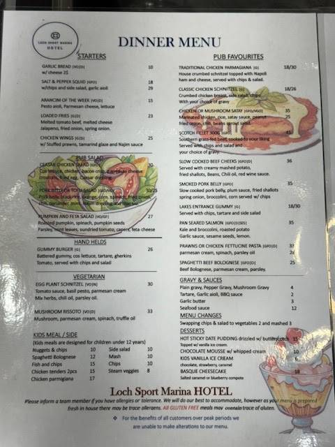Menu at Loch Sport Marina Hotel steakhouse, Loch Sport