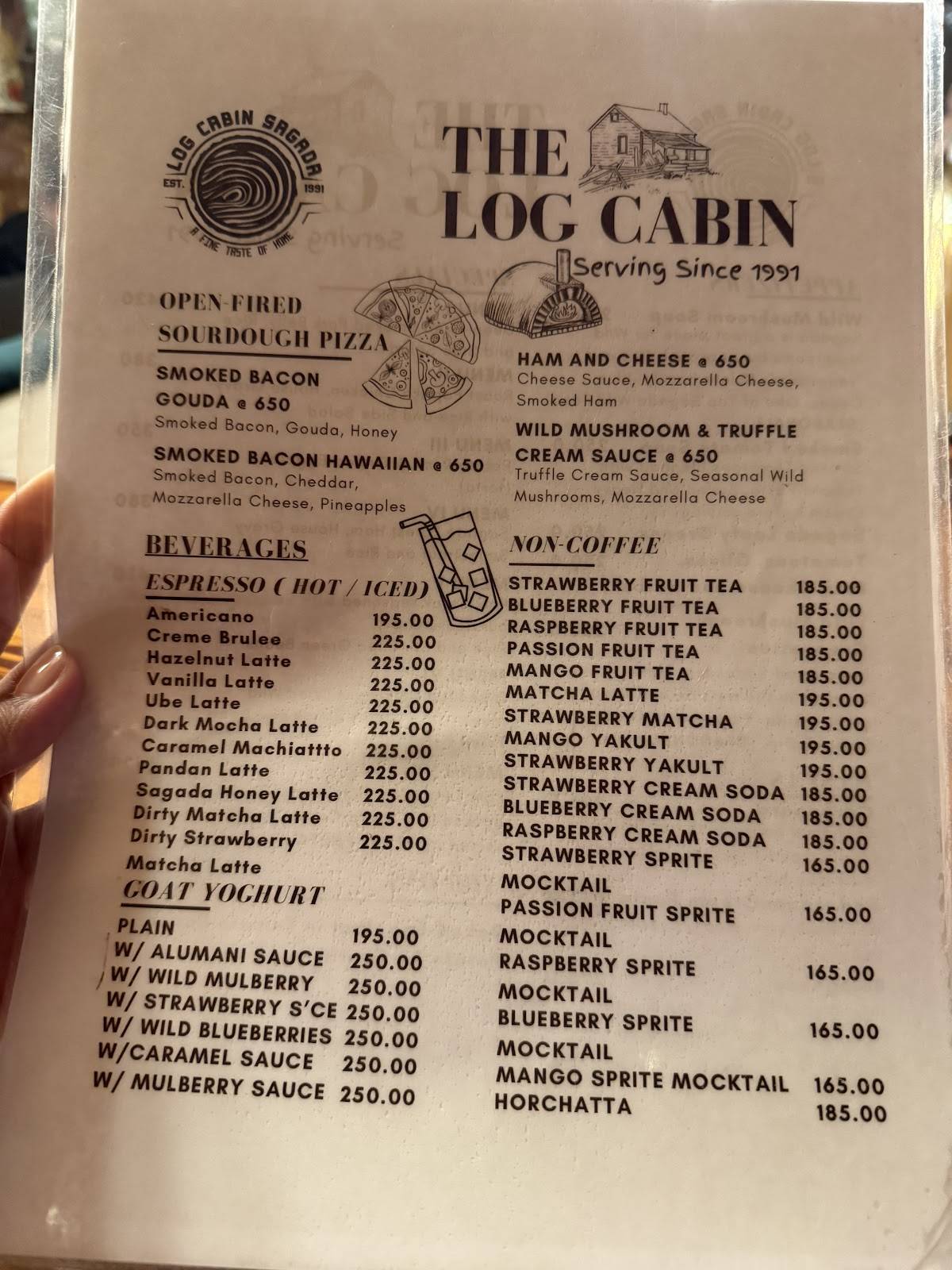 Menu at Log Cabin Sagada restaurant, Sagada, Sagada - Besao Rd