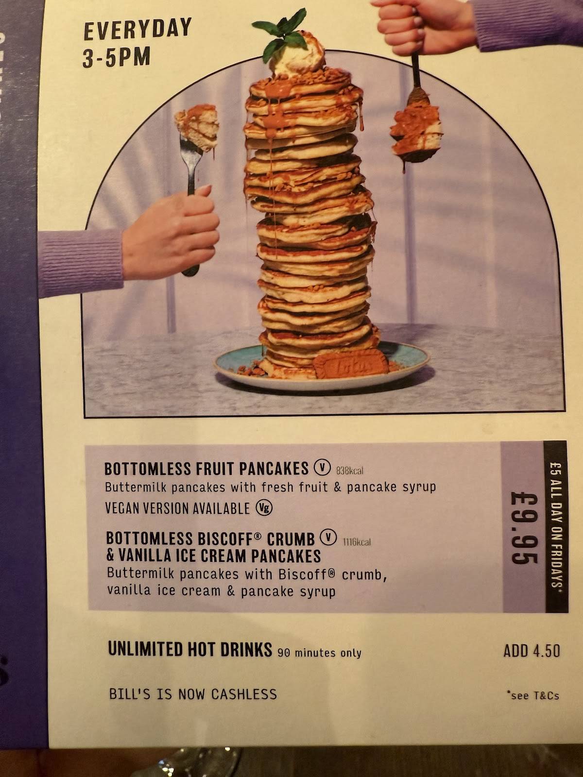Menu at Bill’s restaurant, London, Victor Wharf