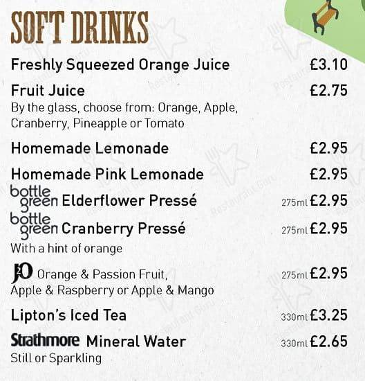 Menu at Garfunkel's restaurant, London, 267 Tottenham Ct Rd