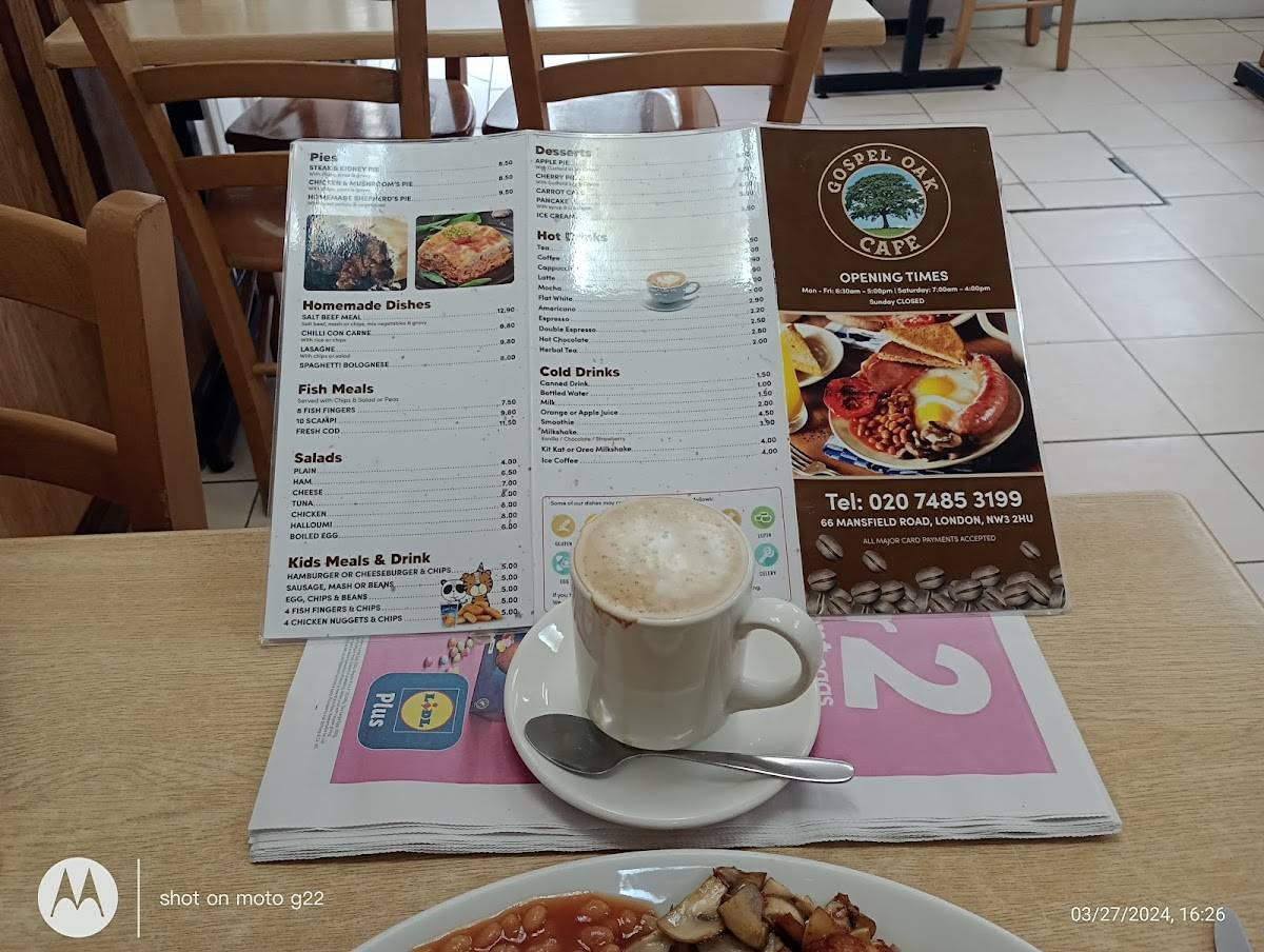Menu at Gospel Oak Cafe, London