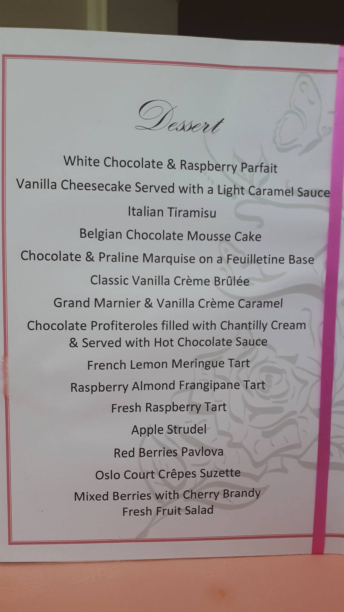 Menu at Oslo Court Restaurant, London