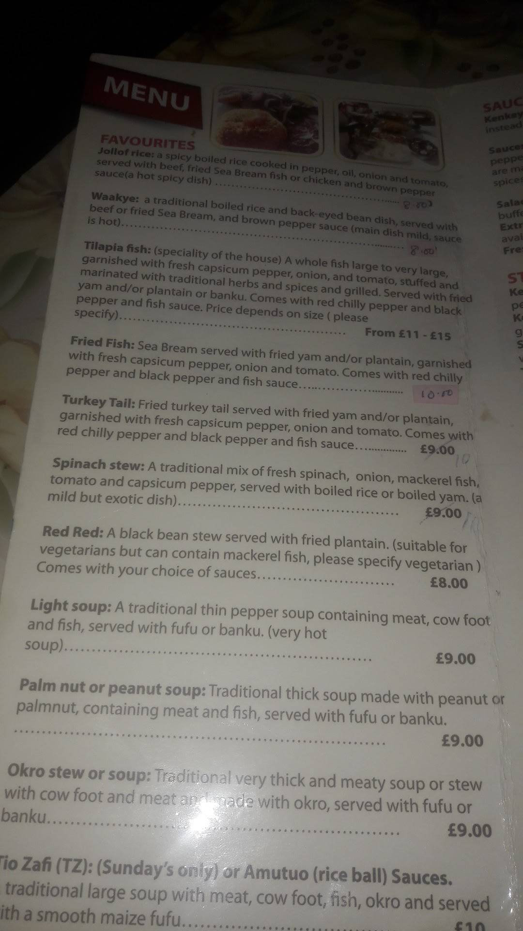 Menu at The Castle Tavern pub & bar, London, The Castle Tavern