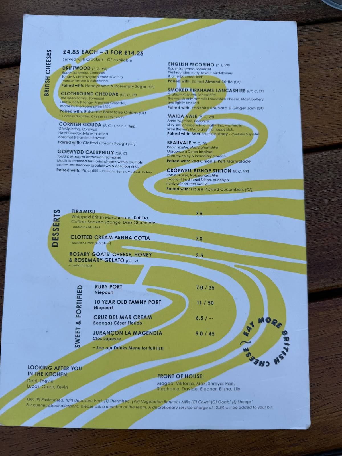 Menu at The Cheese Barge, London, Sheldon Square