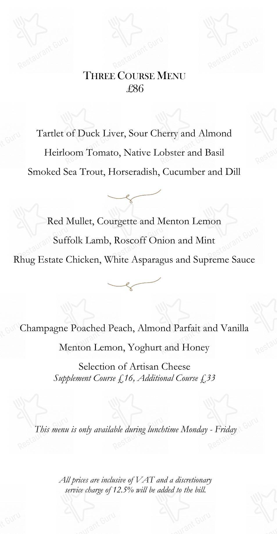 Menu at The Ritz Restaurant, London
