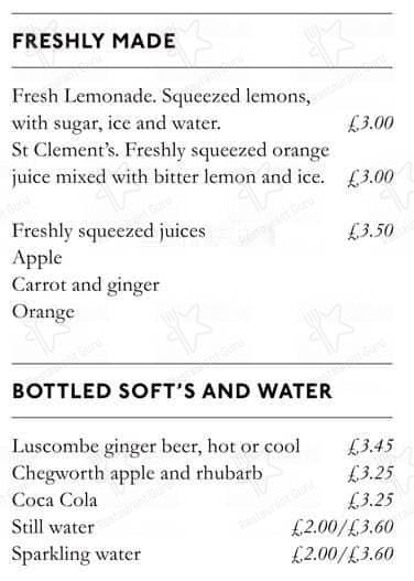 Menu at Canteen restaurant, London, 21 Wellington Street