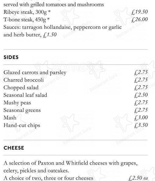 Menu at Canteen restaurant, London, 21 Wellington Street