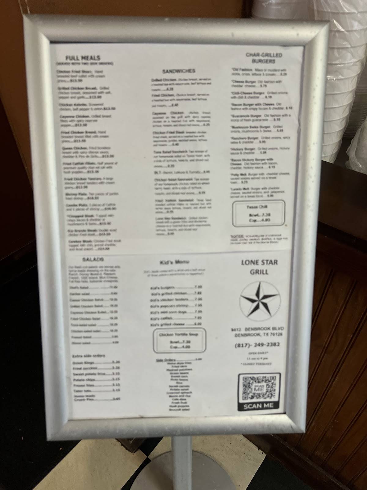 Menu at Lone Star Grill restaurant, Benbrook