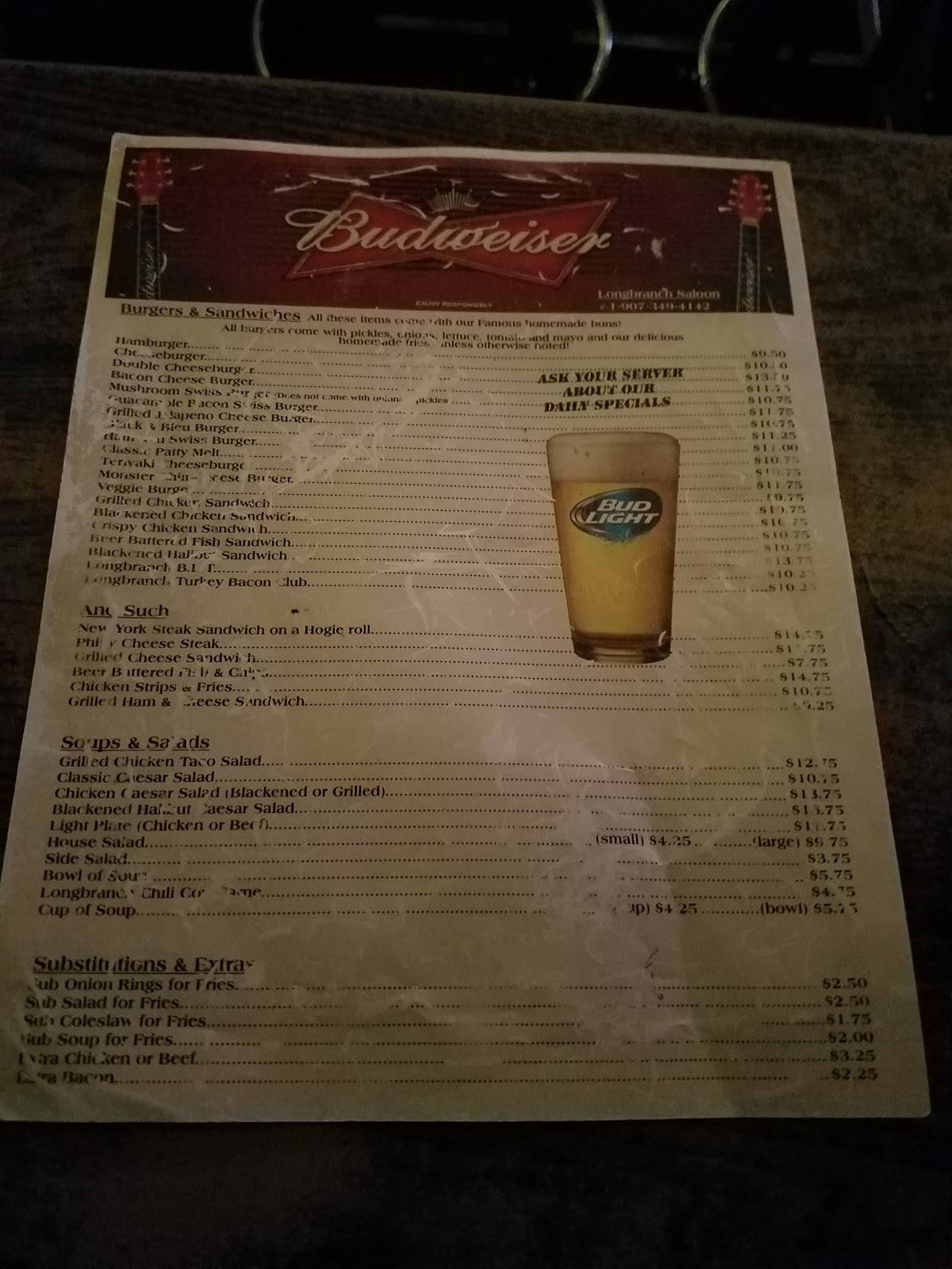 Menu at Long Branch Saloon pub & bar, Anchorage, E Dimond Blvd