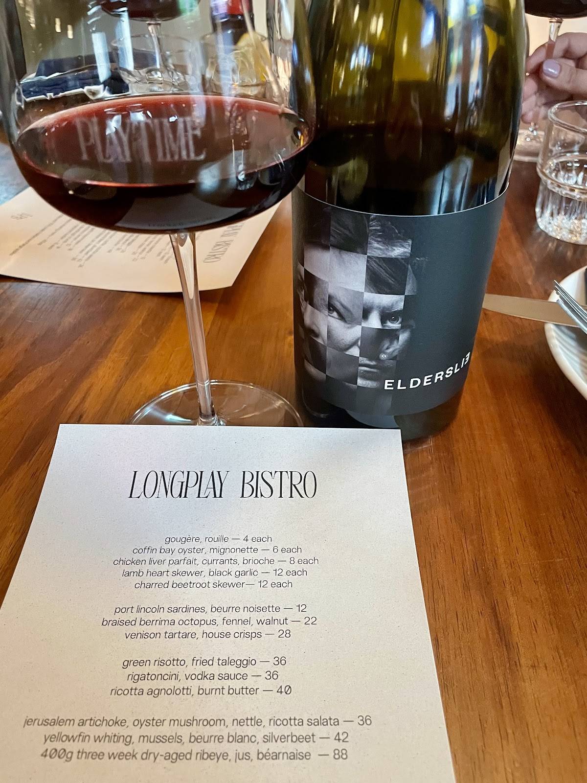 Menu at Longplay Bistro restaurant, Adelaide