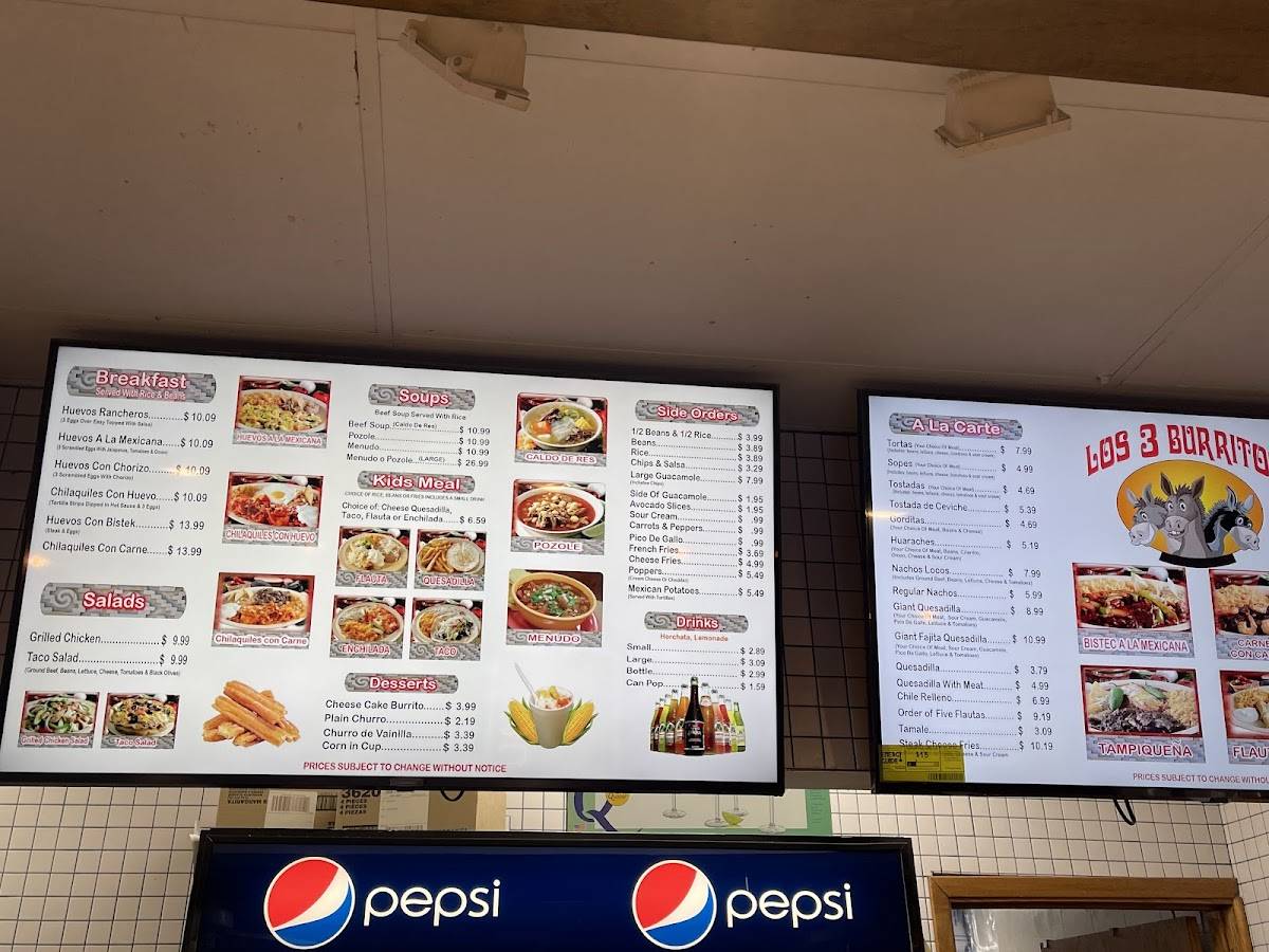 Menu at Los 3 Burritos restaurant, Diamond, E Division St