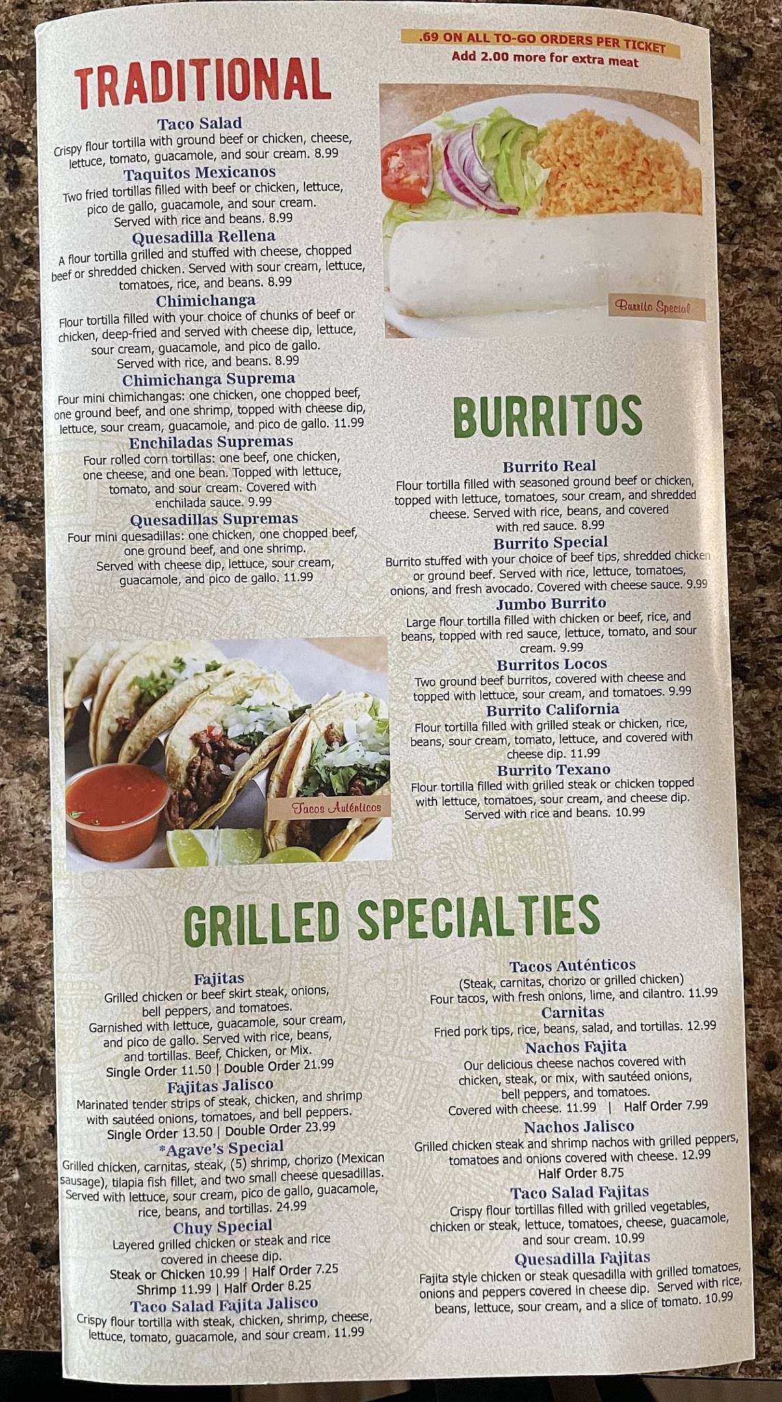 Menu at Los Agaves (Monterey) restaurant, Monterey