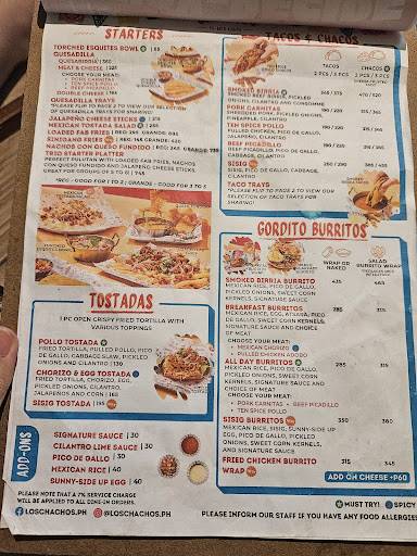 Menu at Los Chachos Fil-Mex Kusina restaurant, Pasig