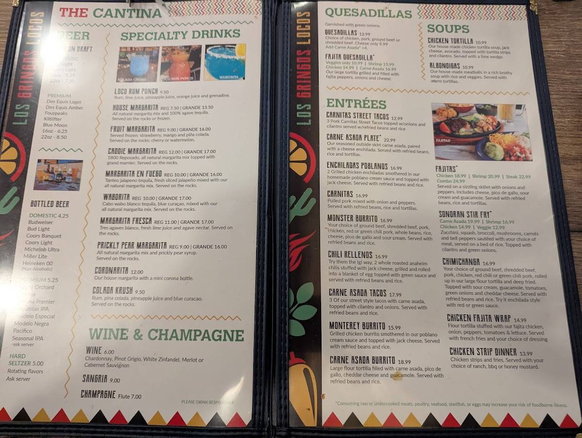 Menu at Los Gringos Locos restaurant, Apache Junction