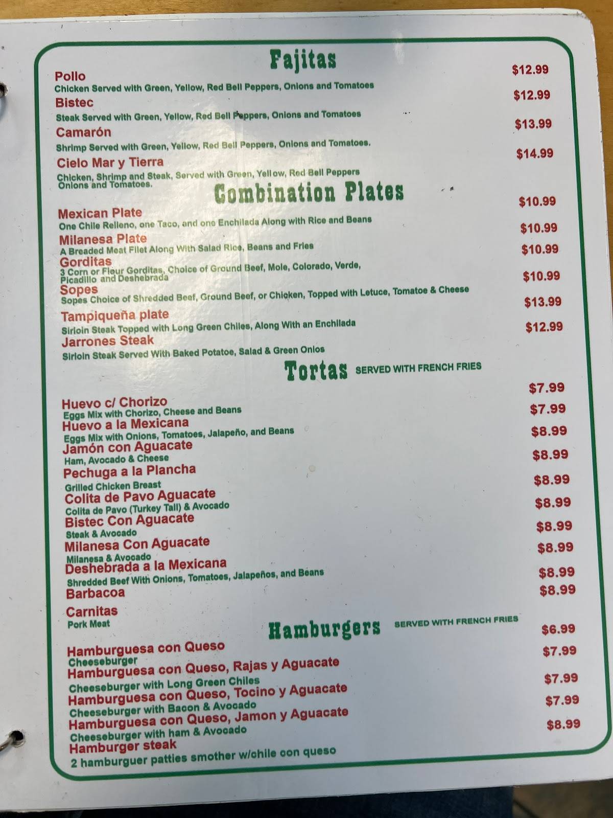 Menu at Los Jarrones Mexican Food restaurant, El Paso, 801 E Paisano Dr