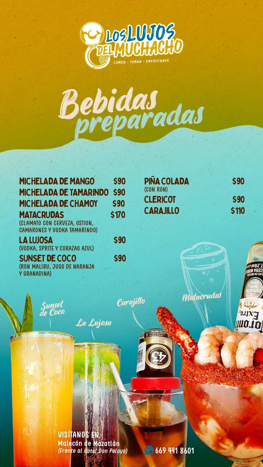 Carta del restaurante Los Lujos del Muchacho, Mazatlán