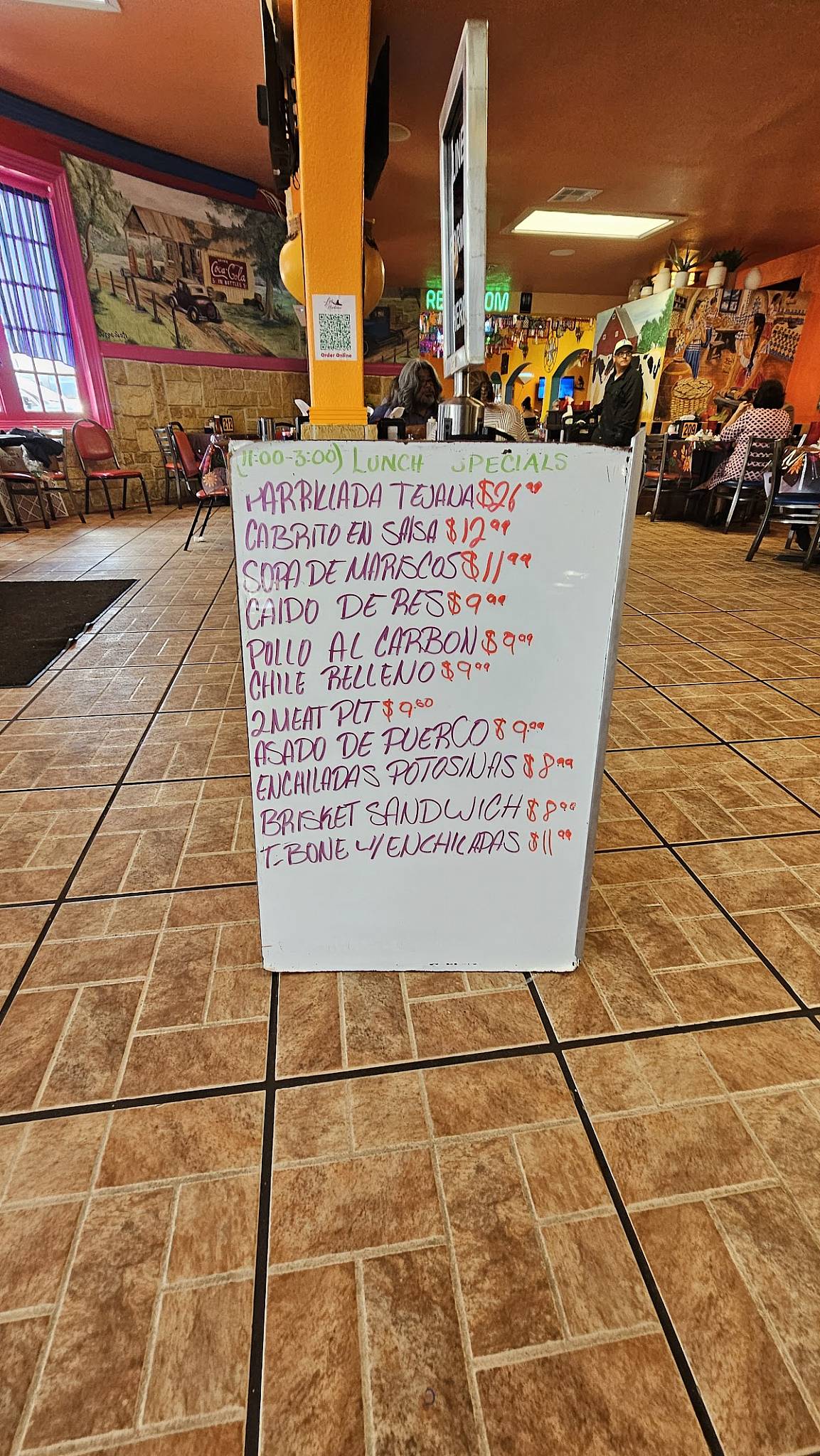 Menu at Los Norteños restaurant, Harlingen