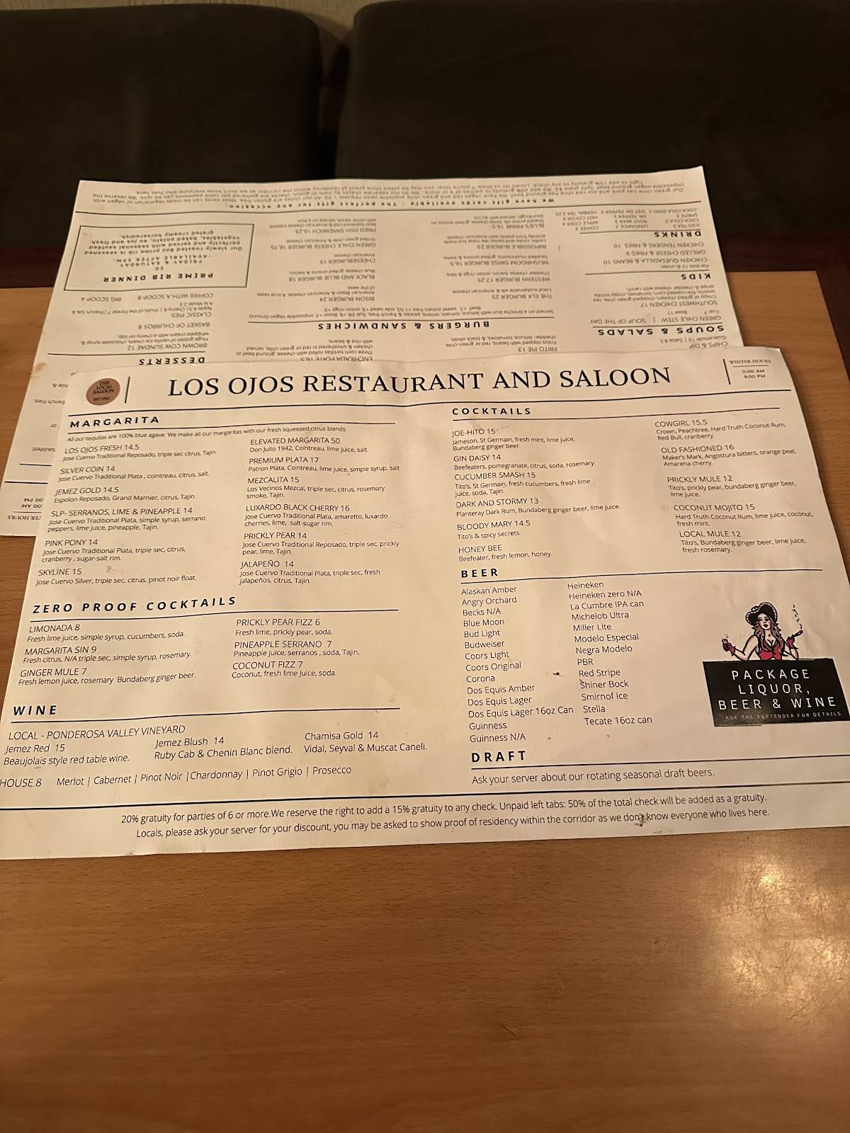 Menu at Los Ojos Restaurant & Saloon, Jemez Springs