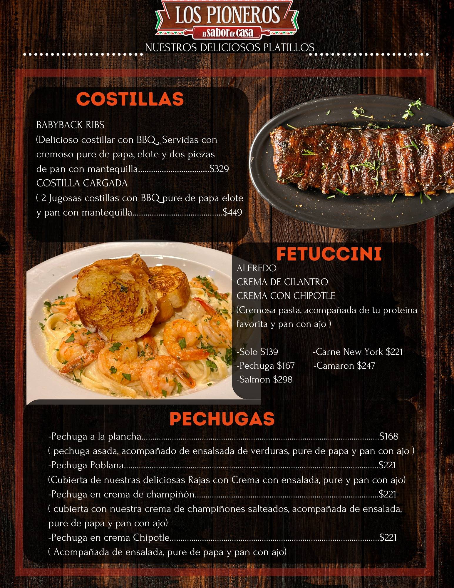 Carta de Restaurante Los Pioneros, Mexicali