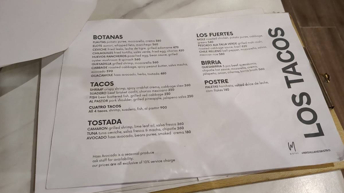 Menu at Pop Up restaurant, Taguig