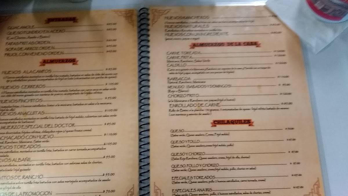 Carta del restaurante Los Toreados del Álamo, Santiago, México 85