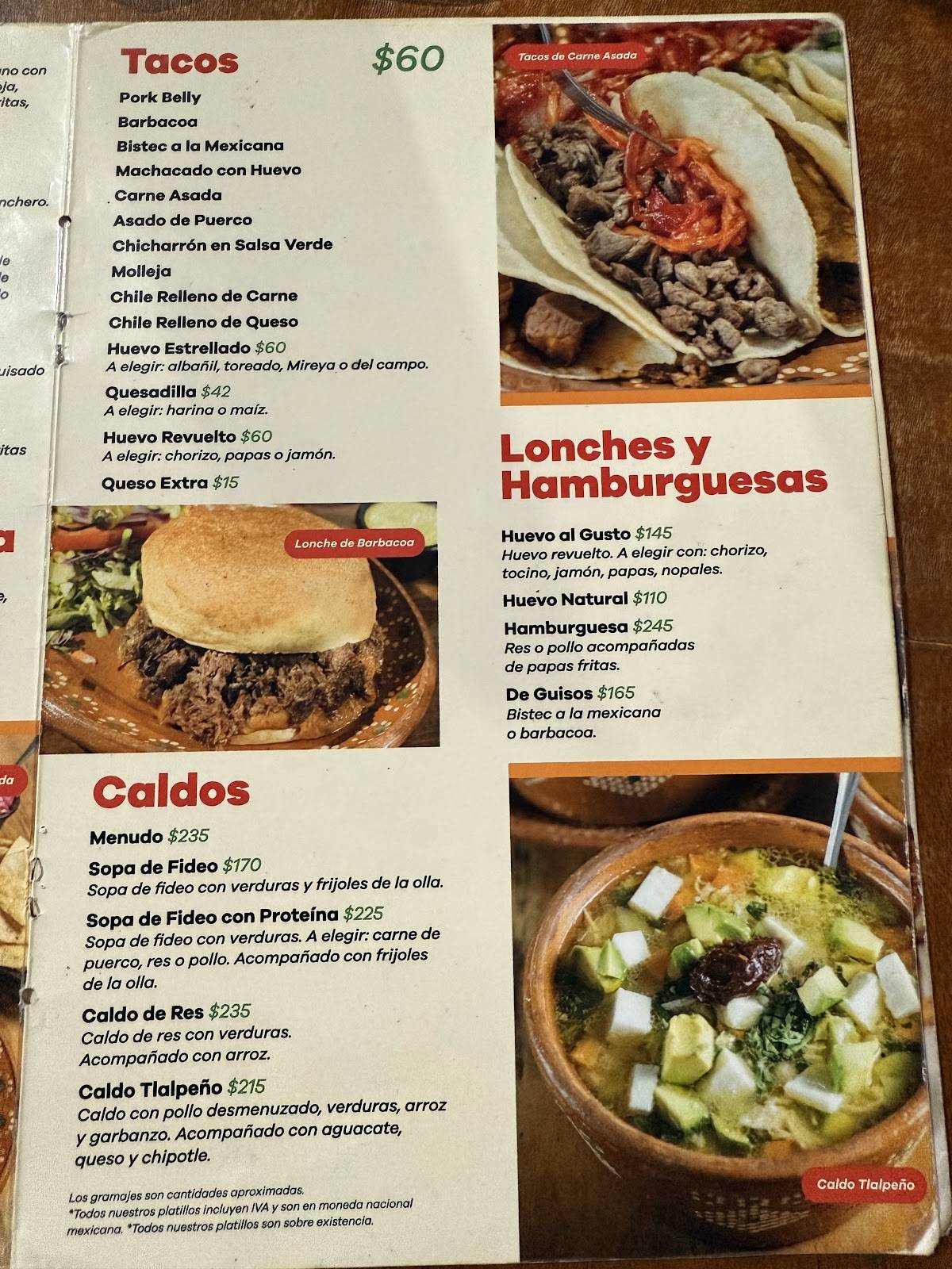 Carta del restaurante Los Toreados del Álamo, Santiago, México 85