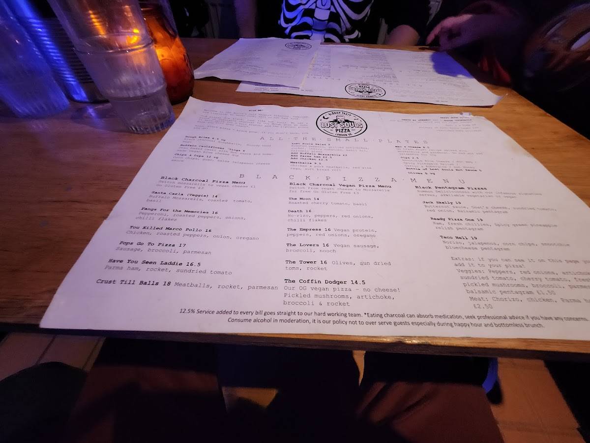 Menu at Lost Souls Pizza Camden pub & bar, London, 245 Eversholt St