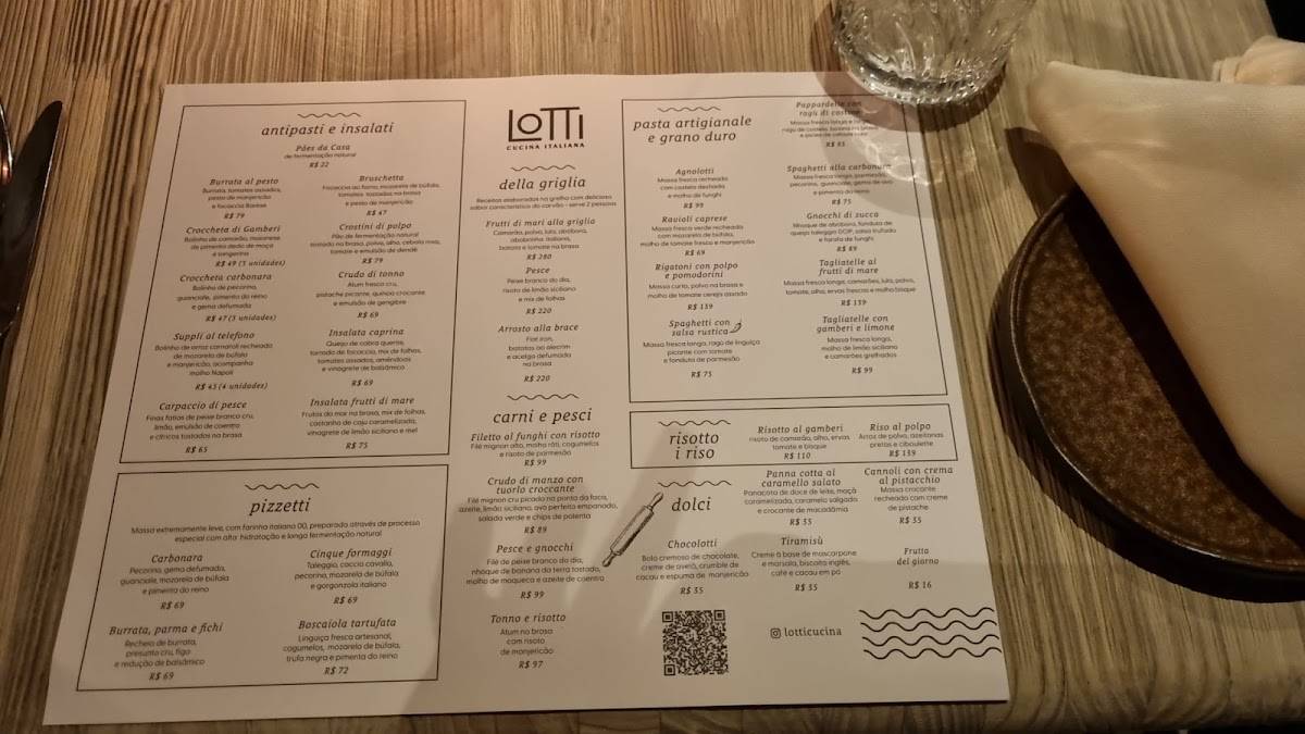Menu em Lotti Cucina Italiana restaurante, Salvador