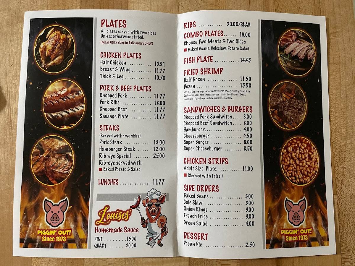 Menu at Louise Open Pit Barbeque, Crystal Springs, MS-27
