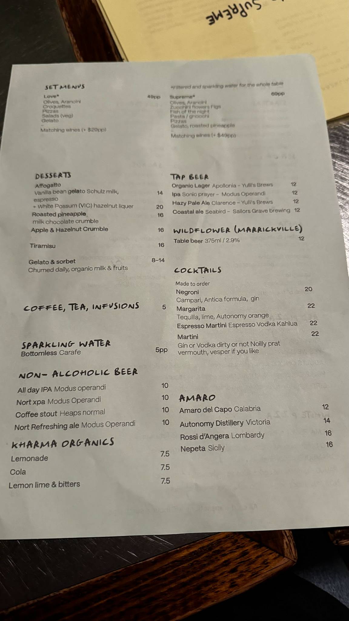 Menu at Love Supreme pizzeria, Paddington, 180 Oxford St