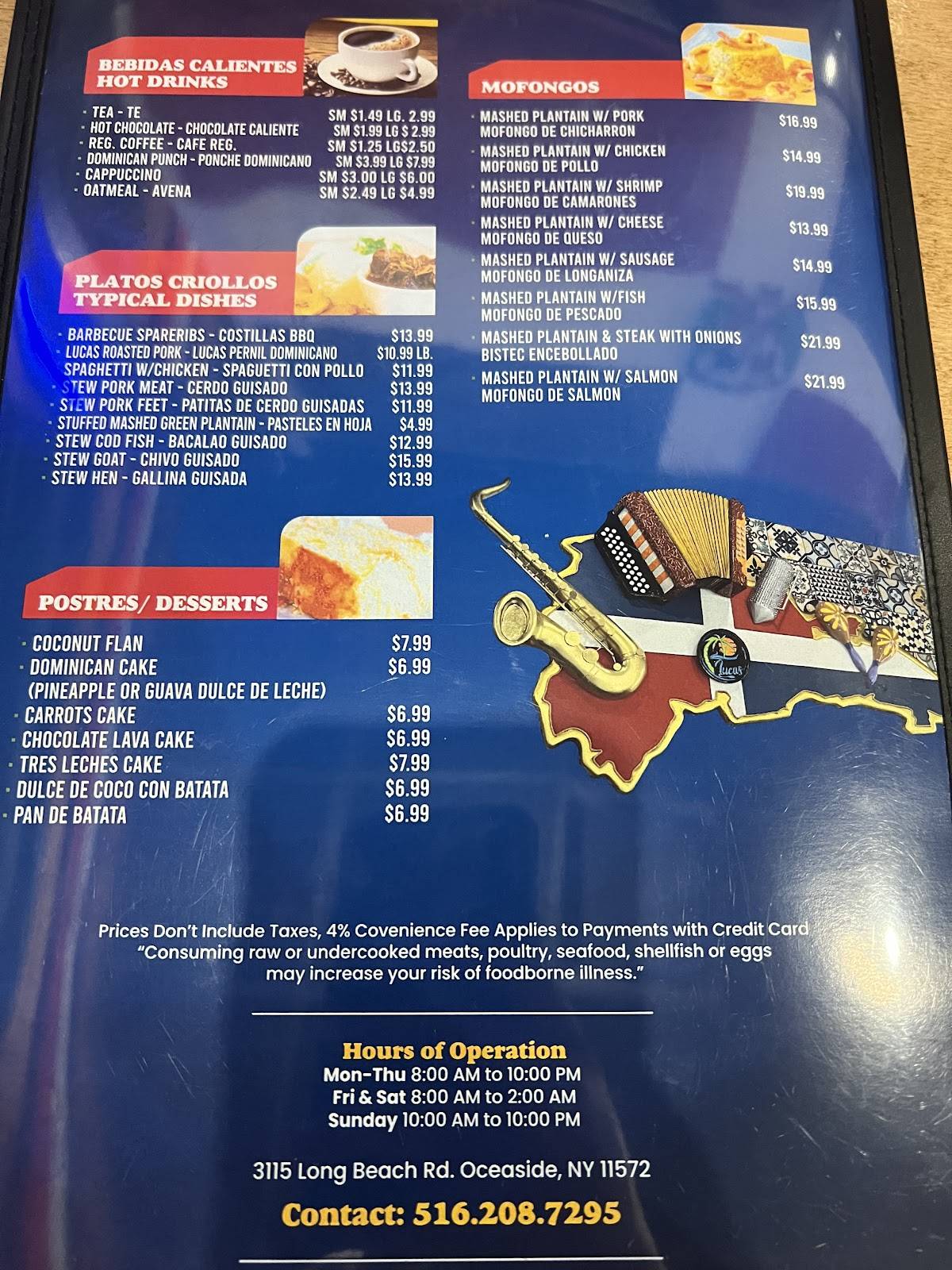 Menu at Lucas II The Dominican Spot pub & bar, Oceanside