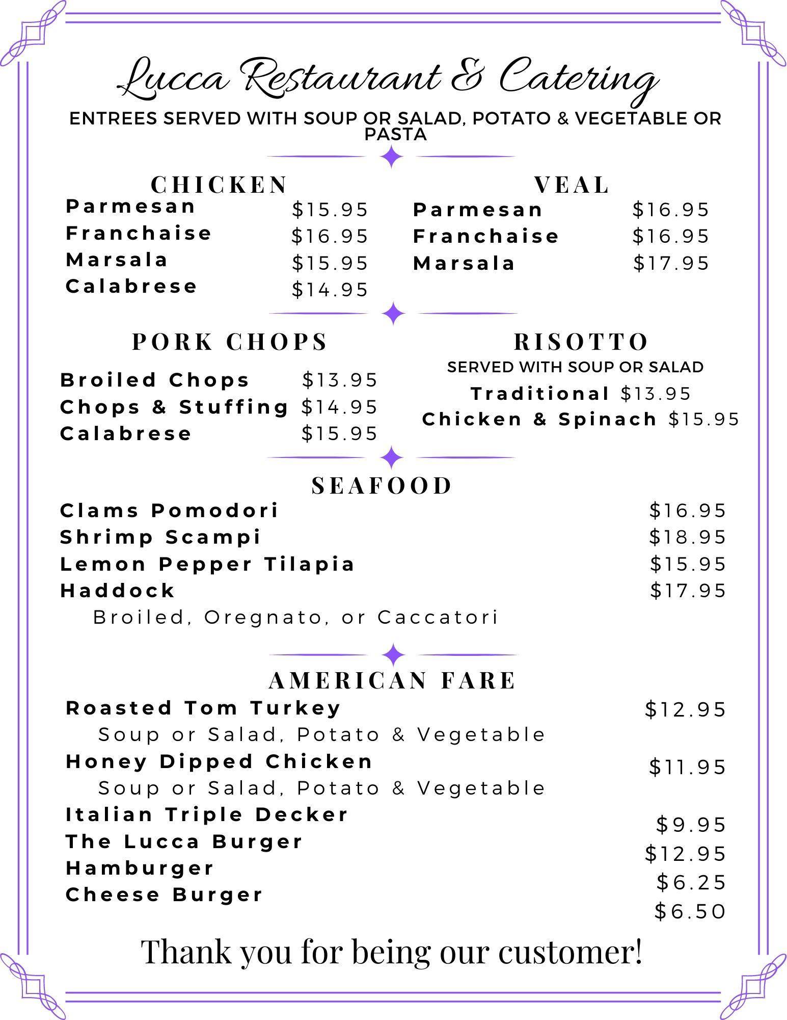 Menu at Lucca Restaurant, Taylor