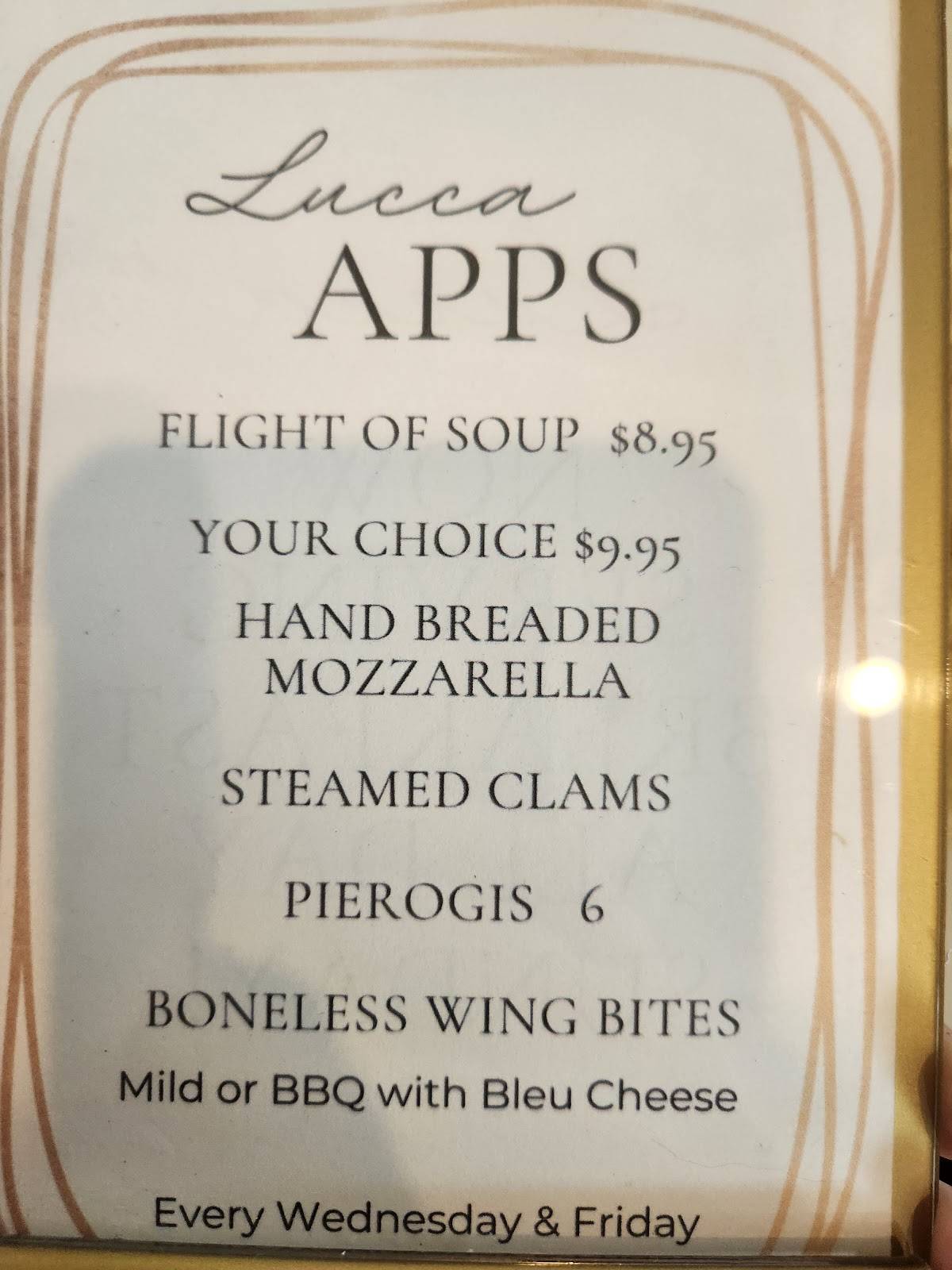Menu at Lucca Restaurant, Taylor