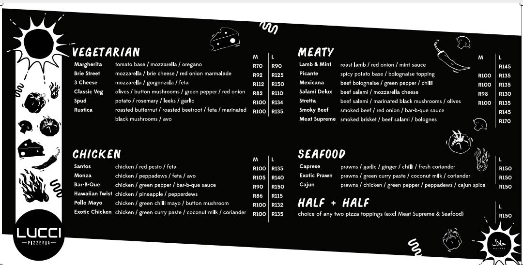 Menu au Lucci On Point restaurant, Durban