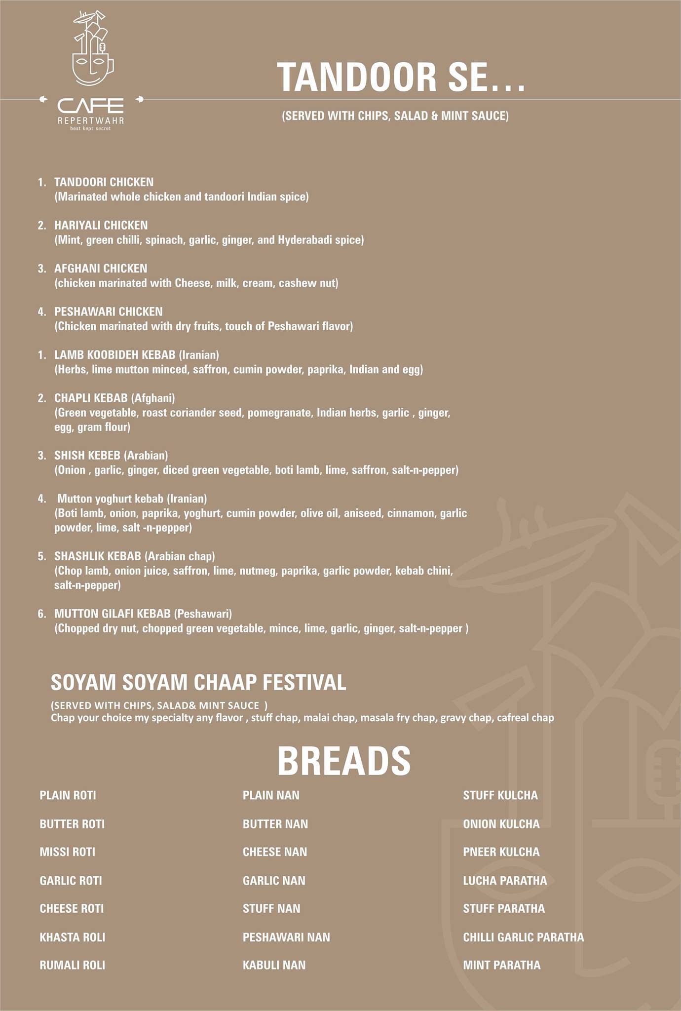 Menu at Cafe Repertwahr, Lucknow