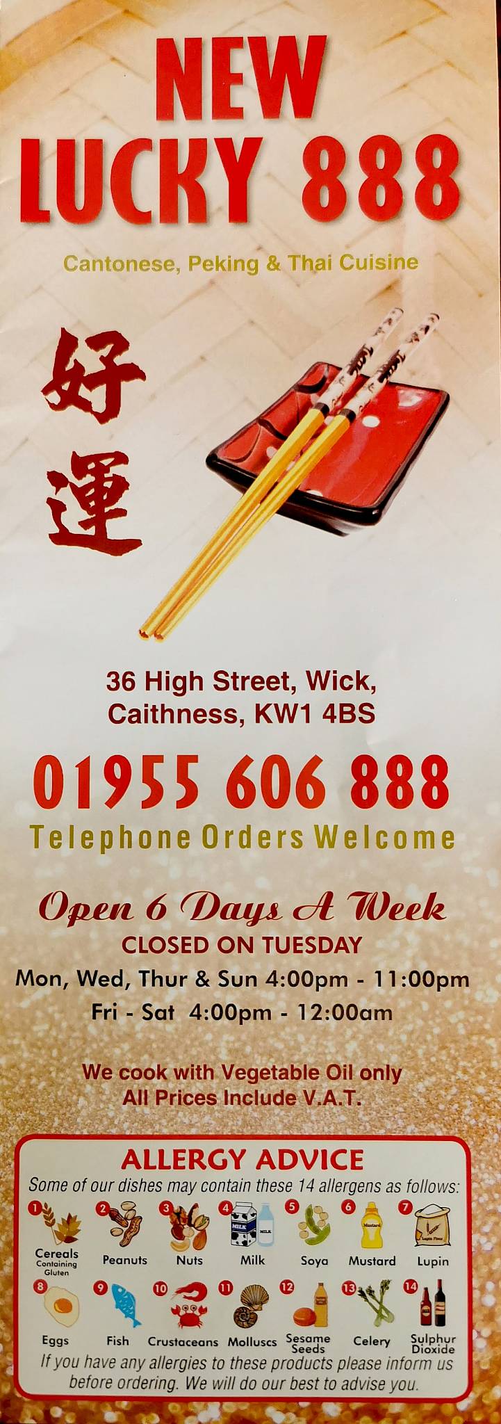 Menu at Lucky 888 fast food, Wick
