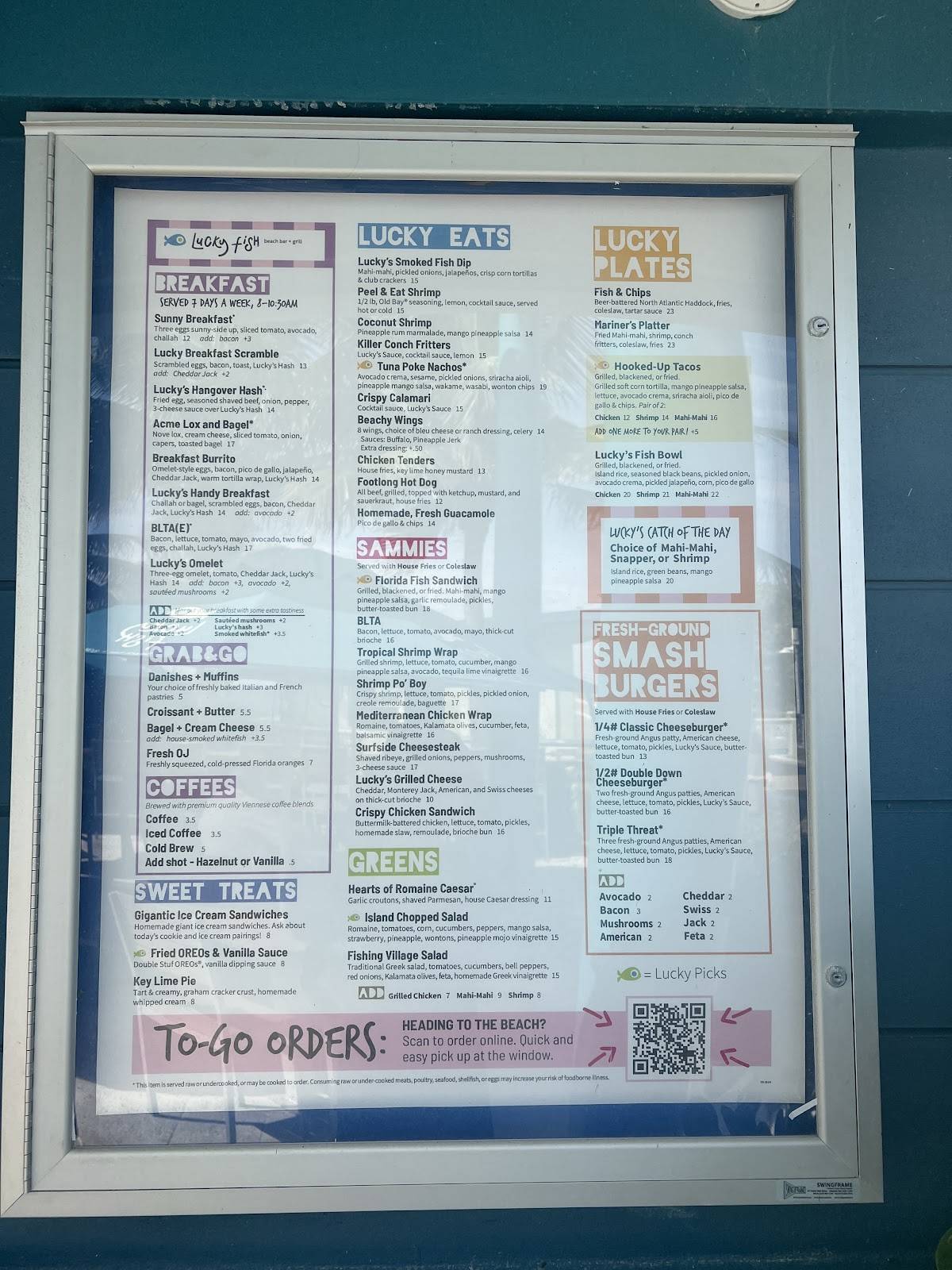 Menu at Lucky Fish Beach Bar + Grill, Pompano Beach