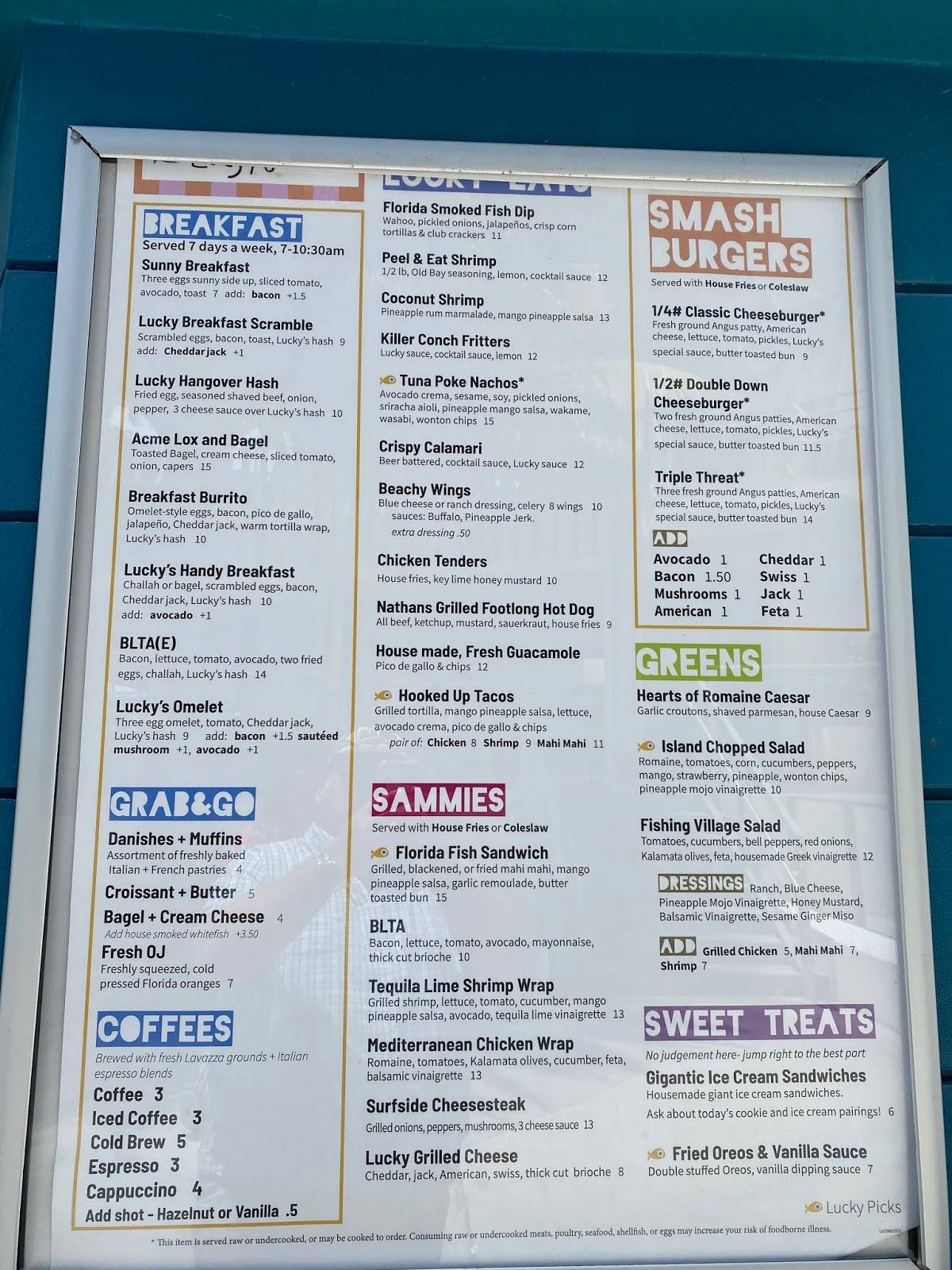 Menu at Lucky Fish Beach Bar + Grill, Pompano Beach