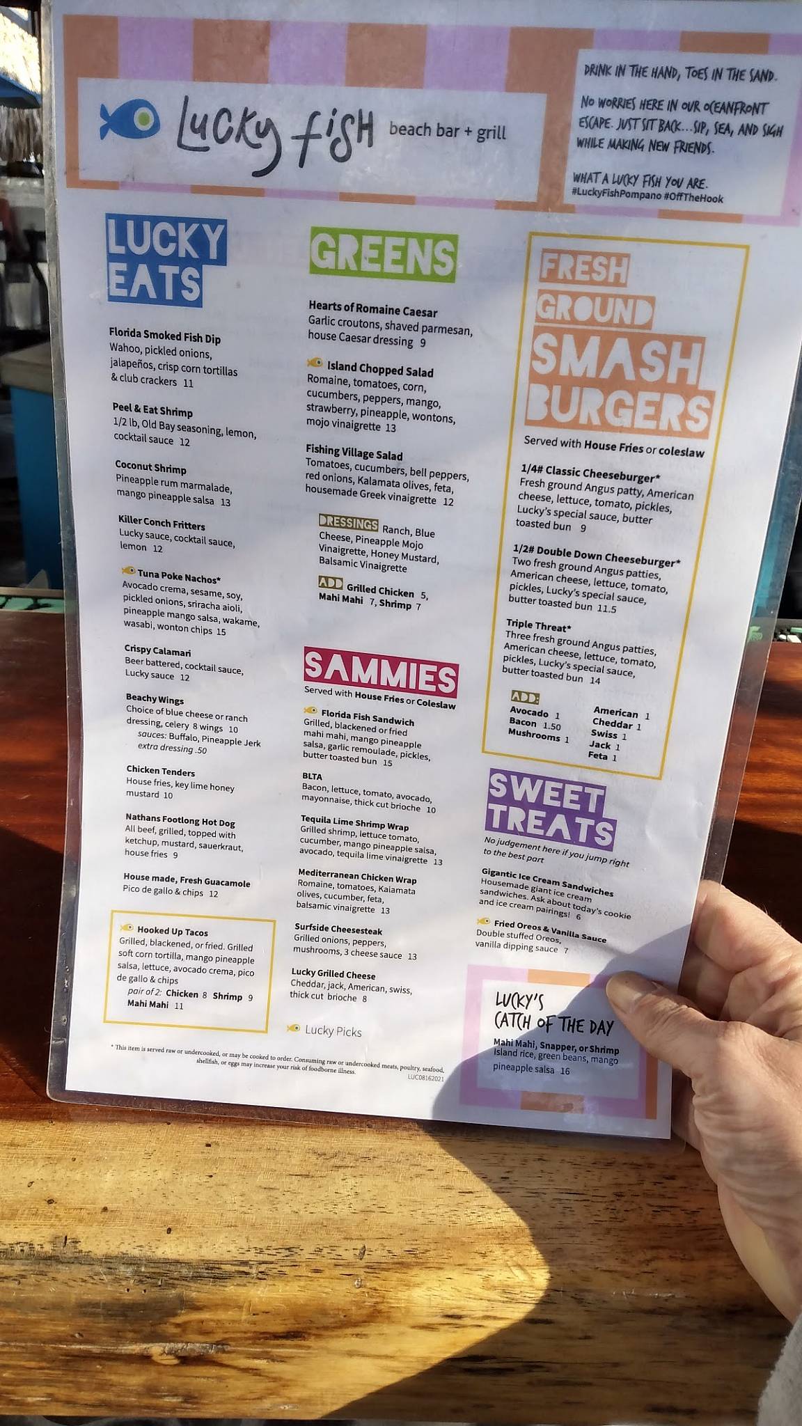 Menu at Lucky Fish Beach Bar + Grill, Pompano Beach