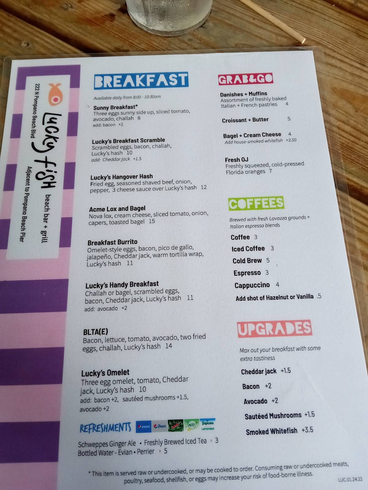 Menu at Lucky Fish Beach Bar + Grill, Pompano Beach