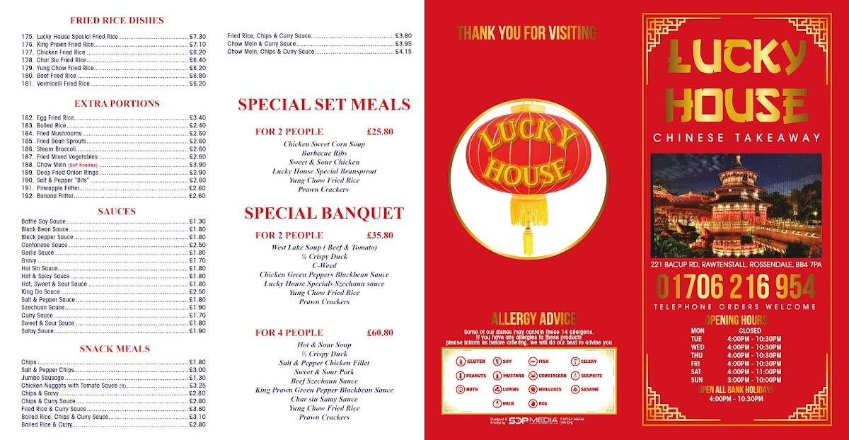 Menu at Lucky House Chinese Takeaway restaurant, Rawtenstall
