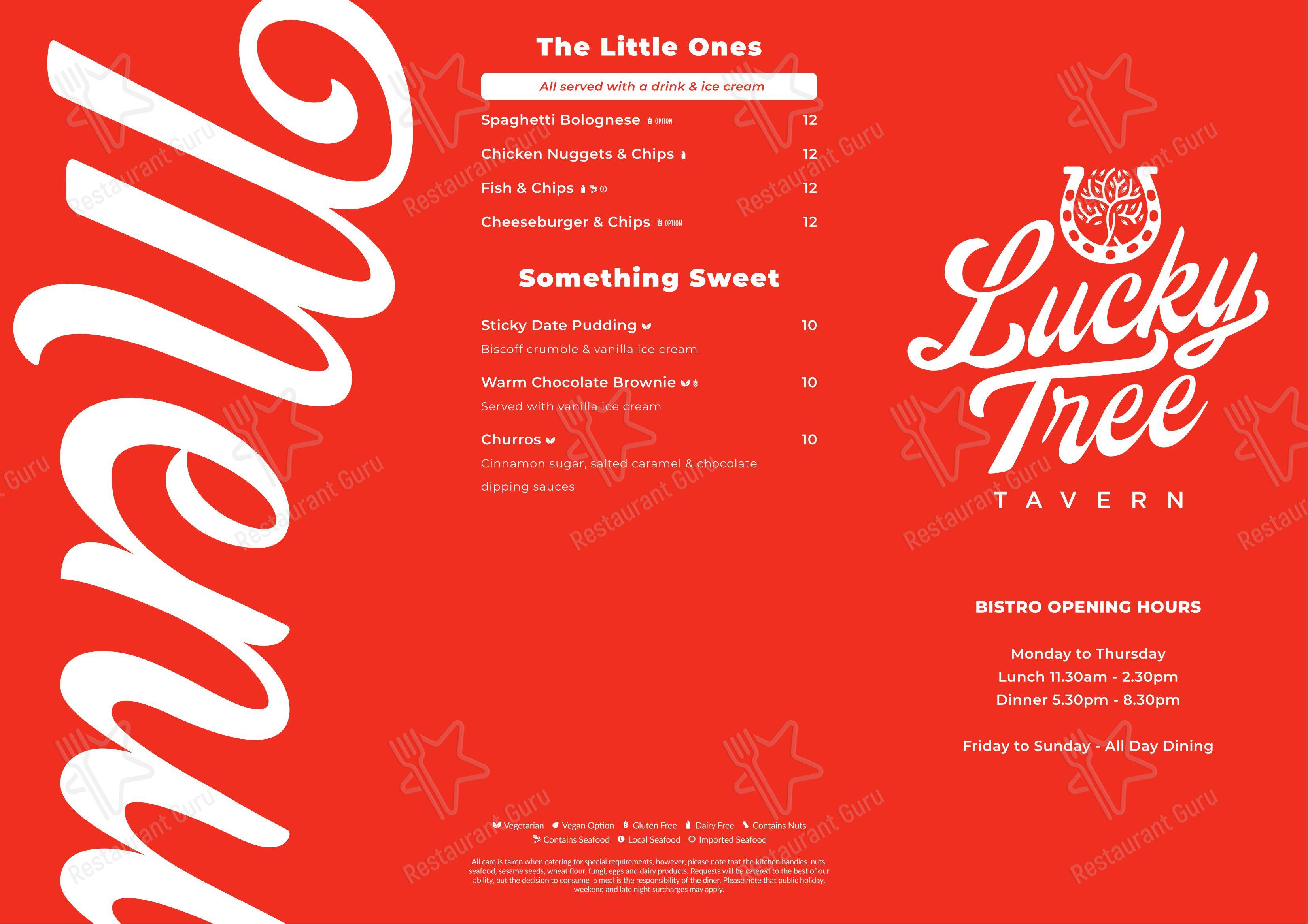 Menu at Lucky Tree Tavern restaurant, Durack